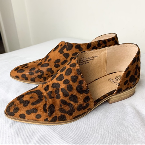 Shoes | Beast Fashion Leopard Print Dorsay Flat Bootie | Poshmark